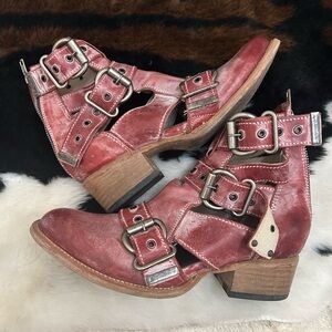 freebird | Shoes | Freebird Grace Leather Red Ankle Boots With Buckle ...